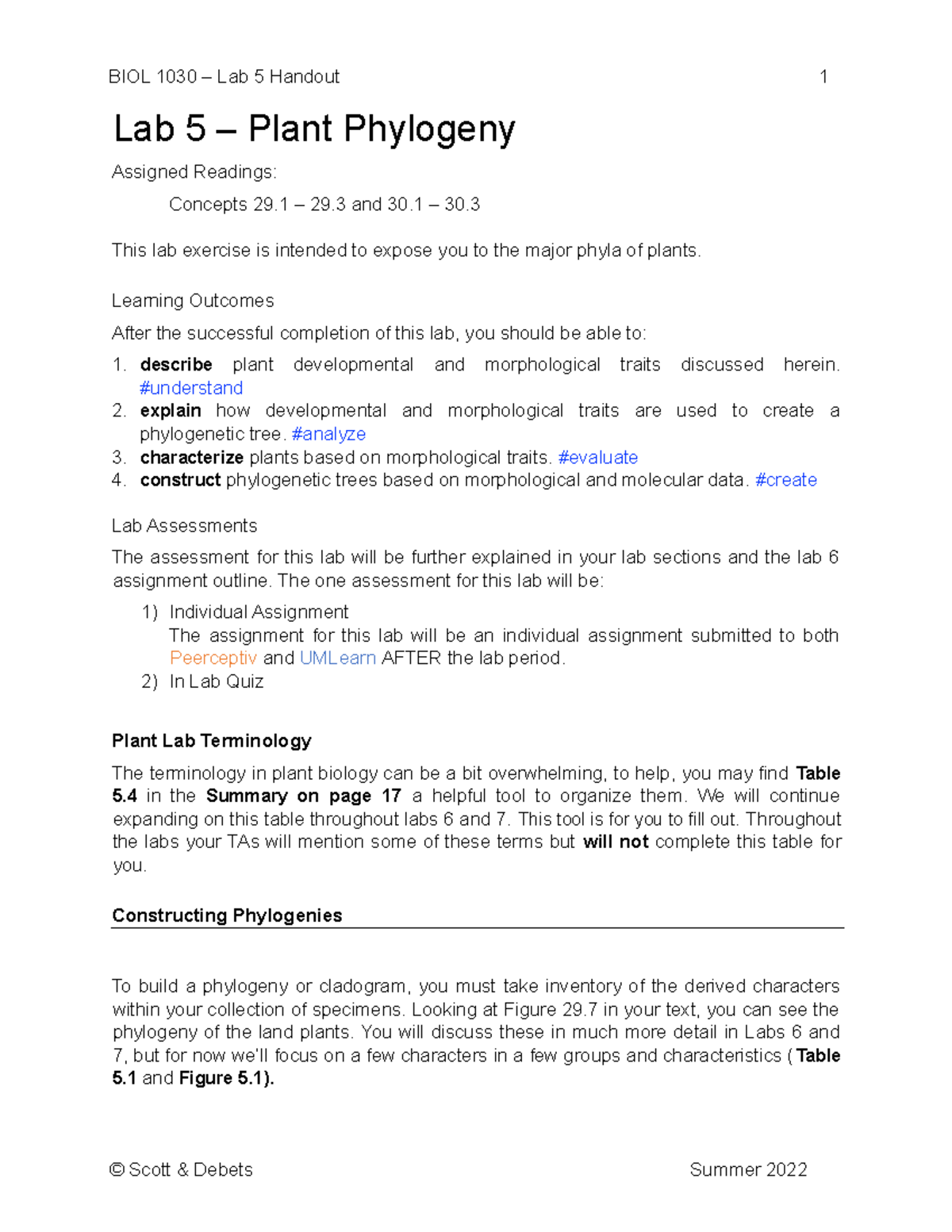 Lab 5 Handout - Lab 5 – Plant Phylogeny Assigned Readings: Concepts 29 ...