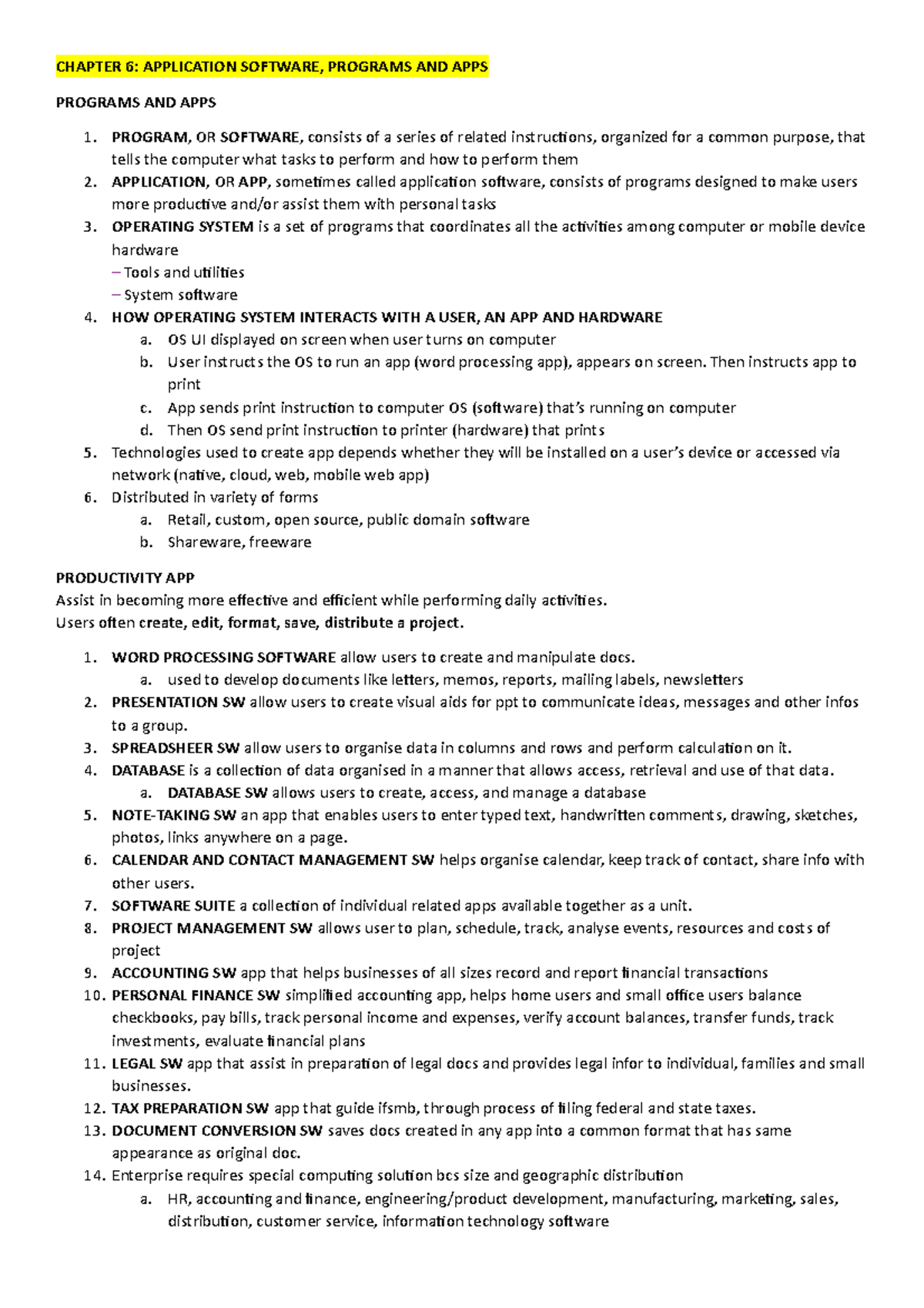 SSK3000 nota kinda ringkas - CHAPTER 6: APPLICATION SOFTWARE, PROGRAMS AND APPS PROGRAMS AND ...