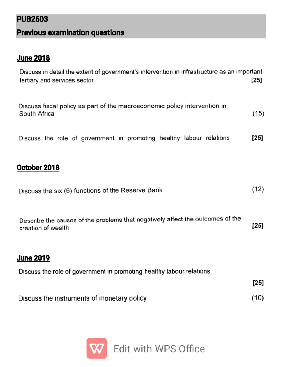 PUB2603 - Previous exam questions of all papers - Previous examination ...