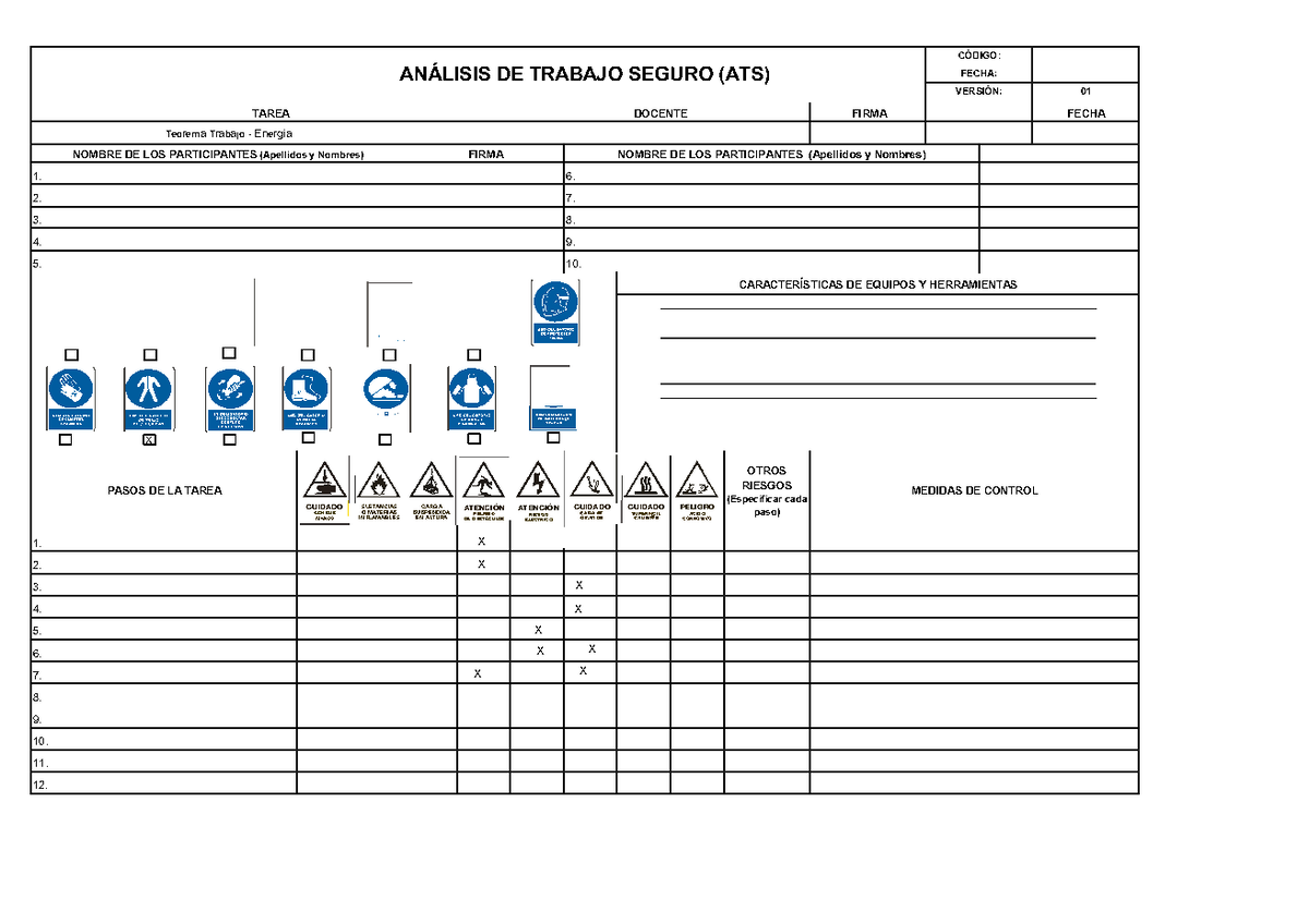Formato ATS - CÓDIGO: ANÁLISIS DE TRABAJO SEGURO (ATS) FECHA: VERSIÓN ...