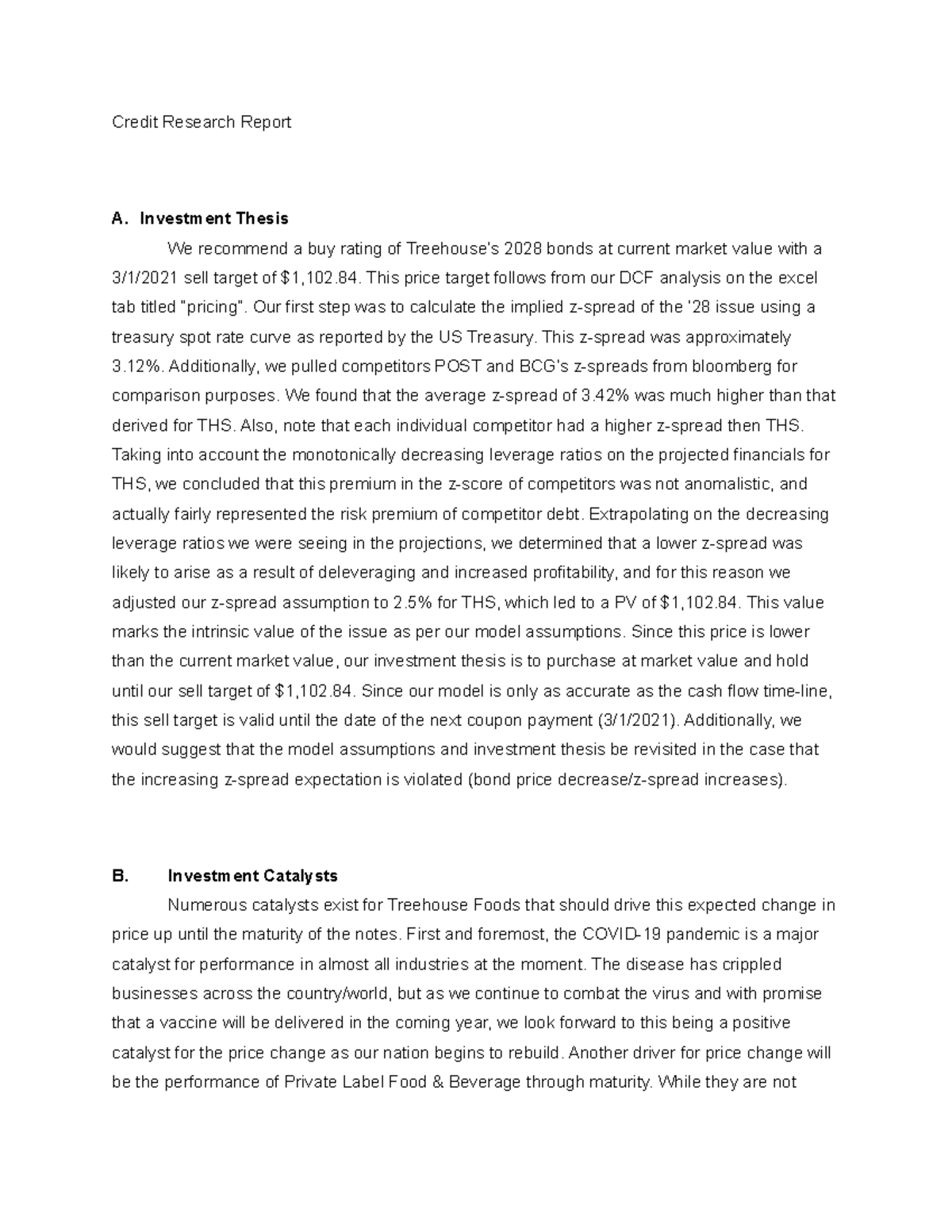 Credit Research Report Fin508 - Credit Research Report A. Investment ...