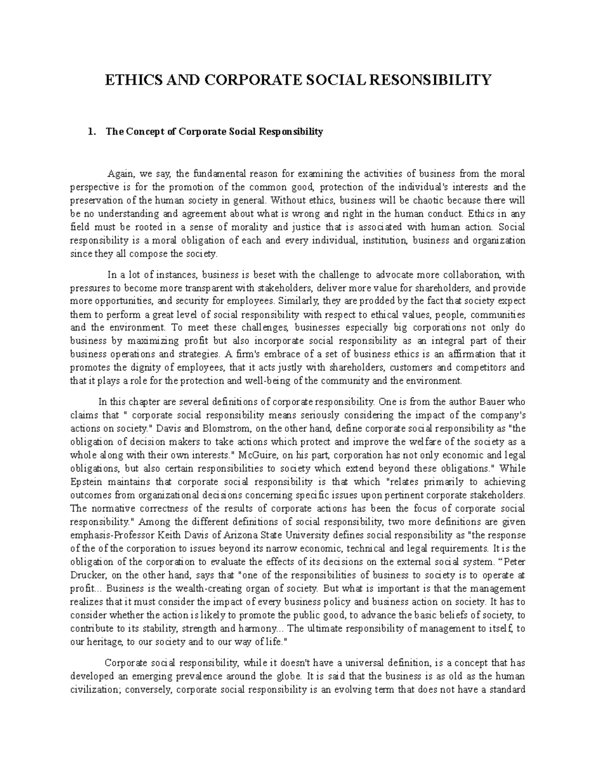 Ethics AND Corporate Social Responsibility - ETHICS AND CORPORATE ...