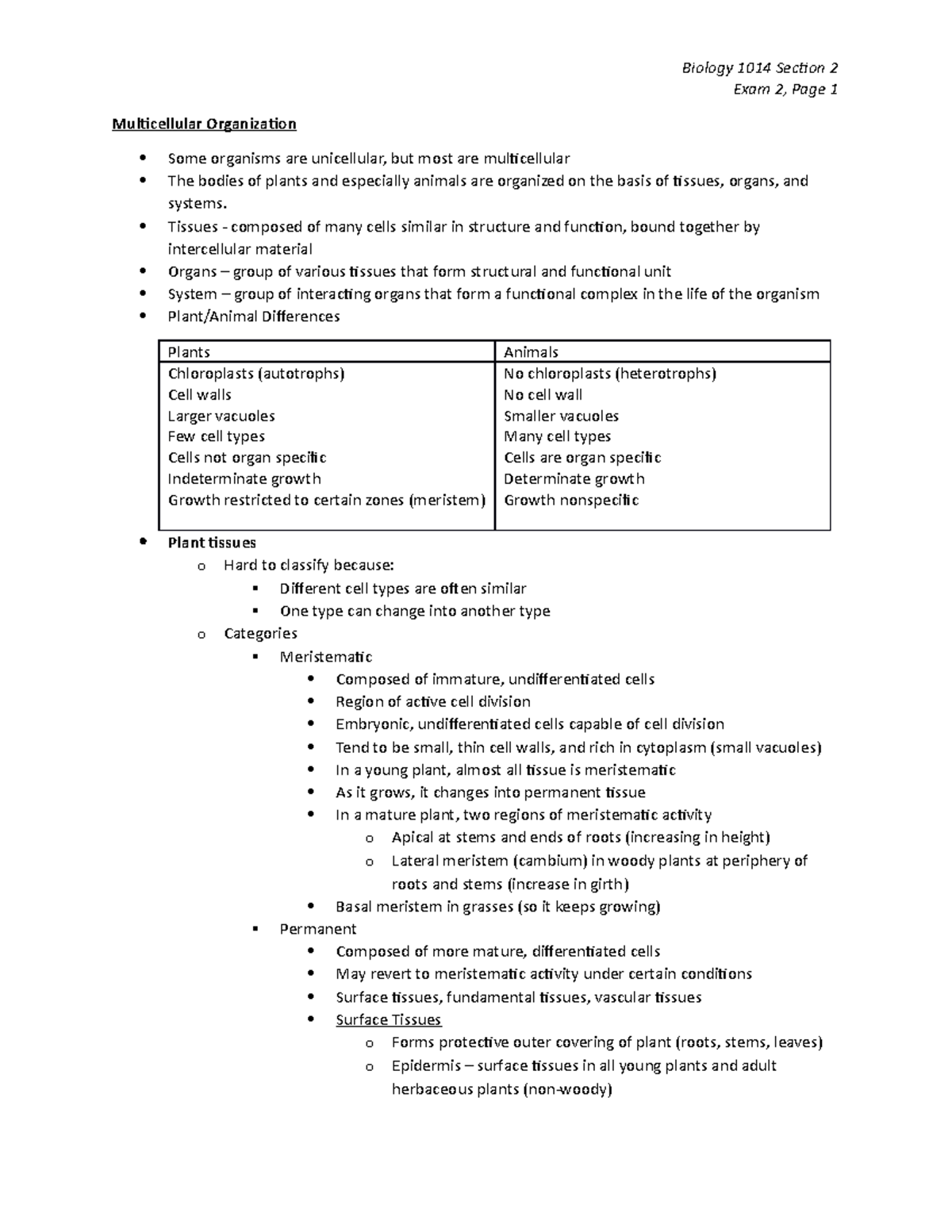 Exam 2 Lecture Notes - Biology 1014 Section 2 Exam 2, Page 1 ...
