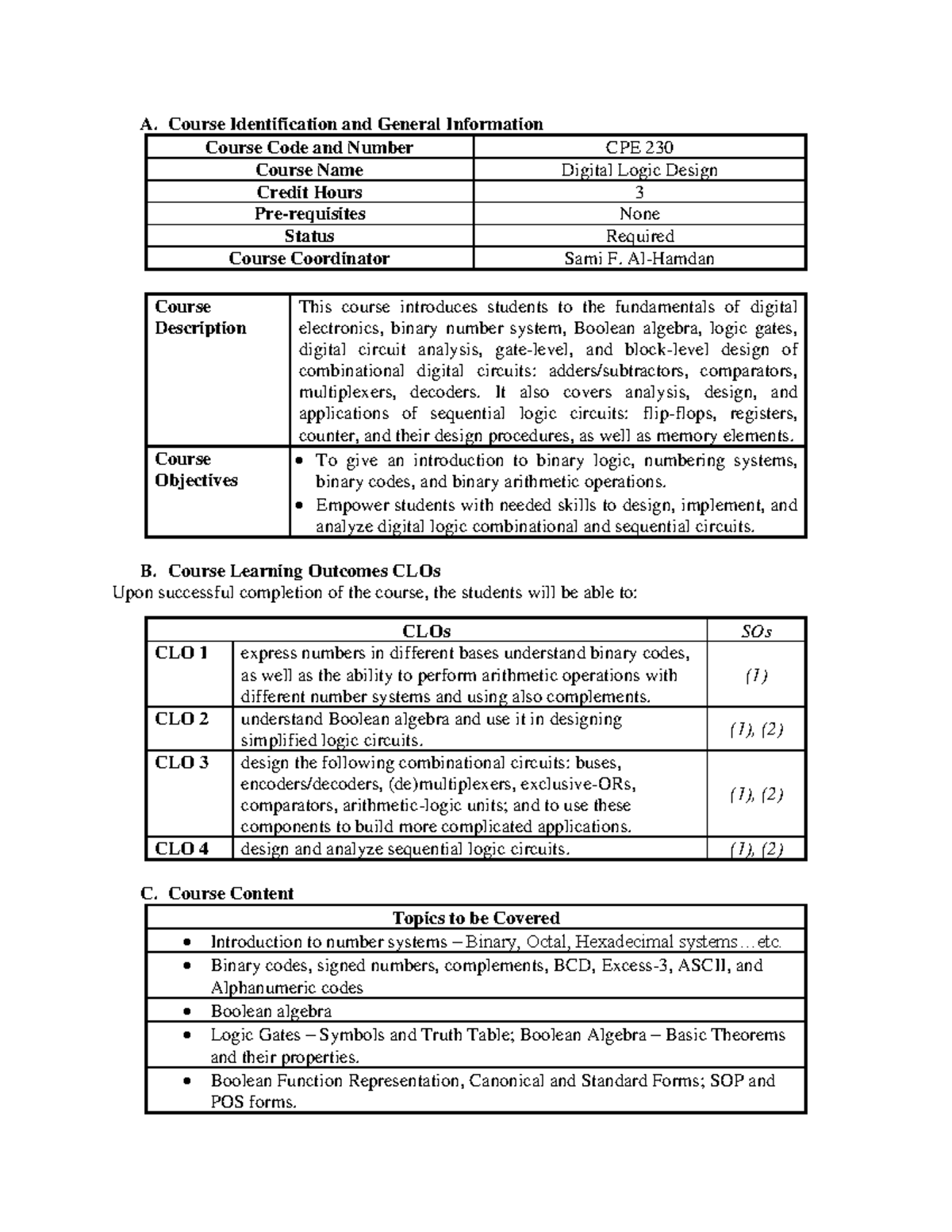 CPE230Syllabus - syllabus - A. Course Identification and General ...
