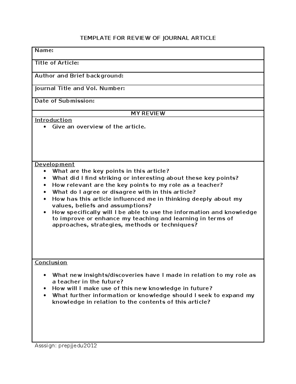 Scribd - sssssssssss - TEMPLATE FOR REVIEW OF JOURNAL ARTICLE Name ...