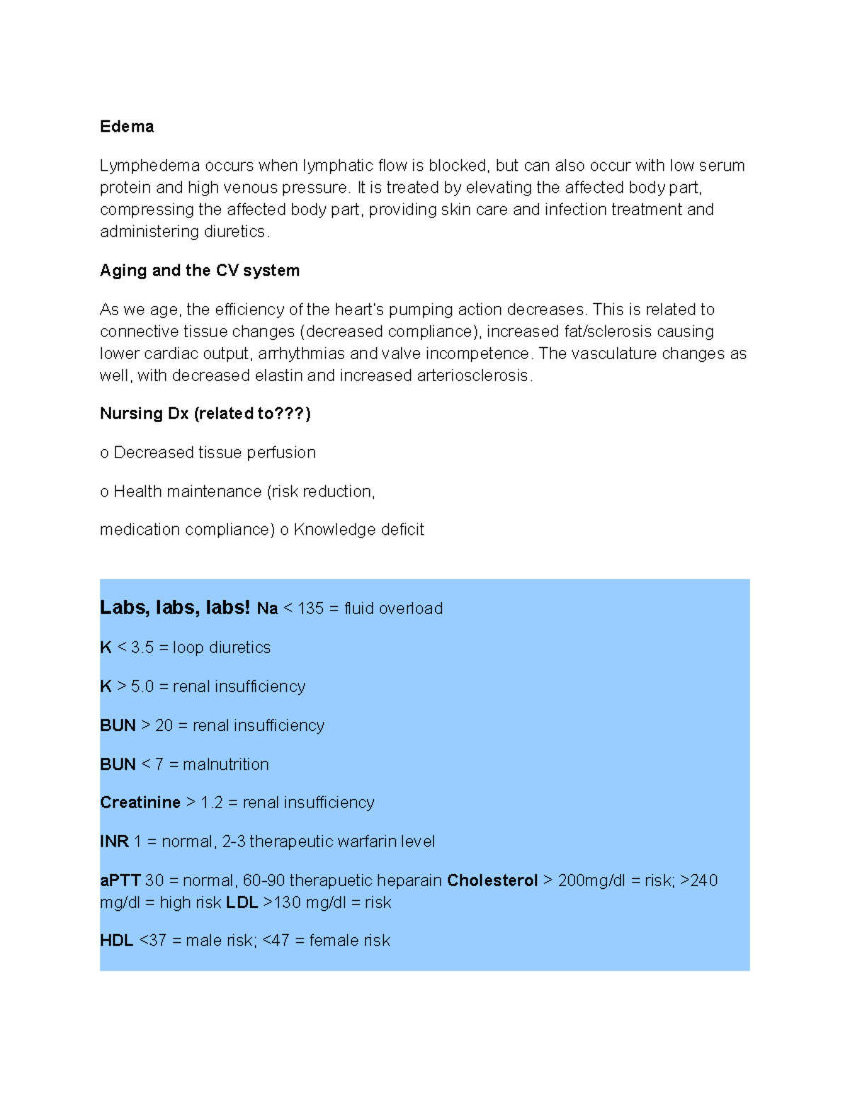 Nursing Notes-2 - Chapter 6 notes - Edema Lymphedema occurs when ...