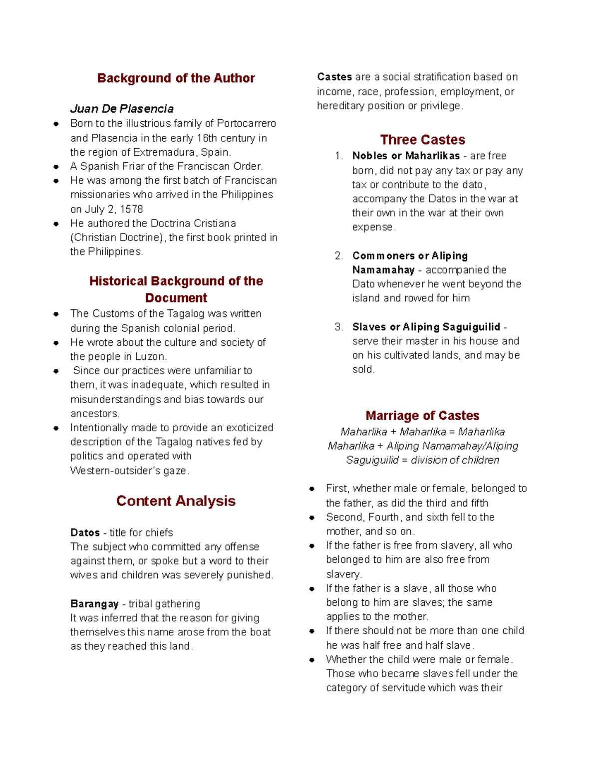 Customs of the Tagalog - Summary Readings in Philippine History ...