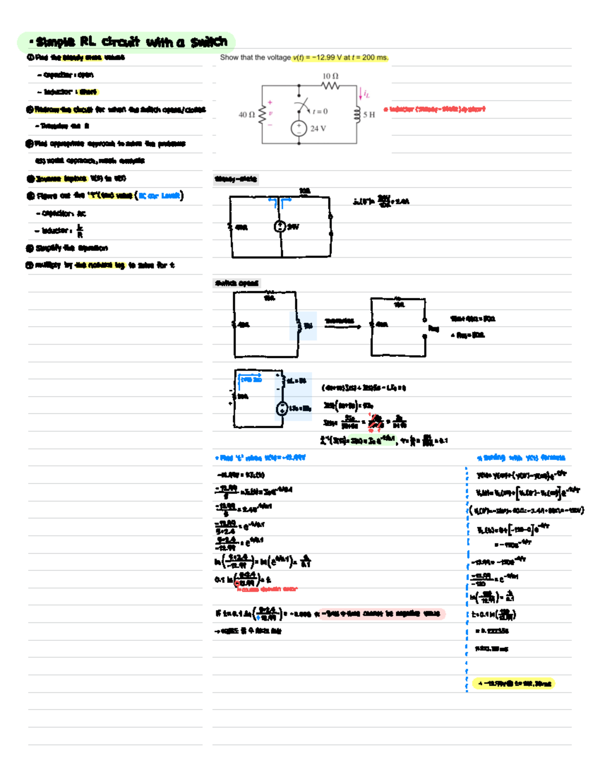 Ch.7 First Order Circuit - simple RL circuit with a switch - . Simple RL Circuit with a switch ...