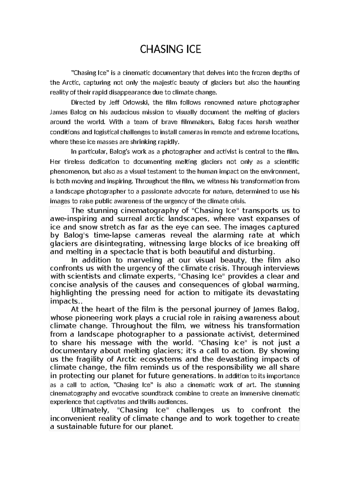 Aprentacao luis ingles escrita 11 ano - CHASING ICE "Chasing Ice" is a ...