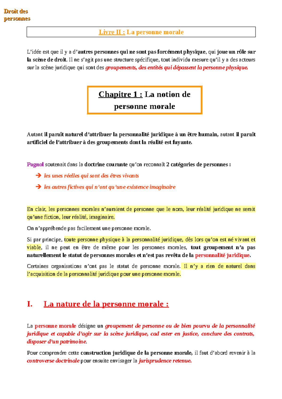 Chapitre 1 - la notion de personne morale - Livre II : La personne ...