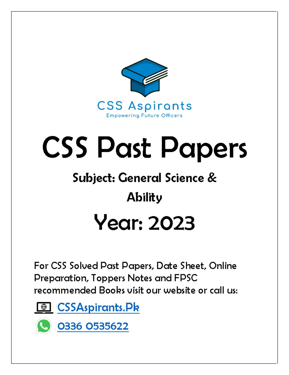 General Science Ability 2023 - CSS Past Papers Subject: General Science & Ability Year: 2023 For ...