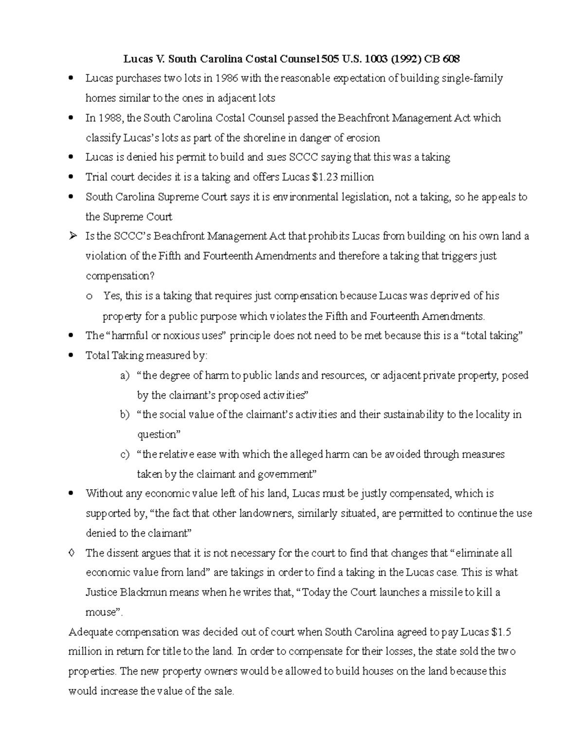 Lucas V SCCC - Lucas V. South Carolina Costal Counsel 505 U. 1003 (1992 ...