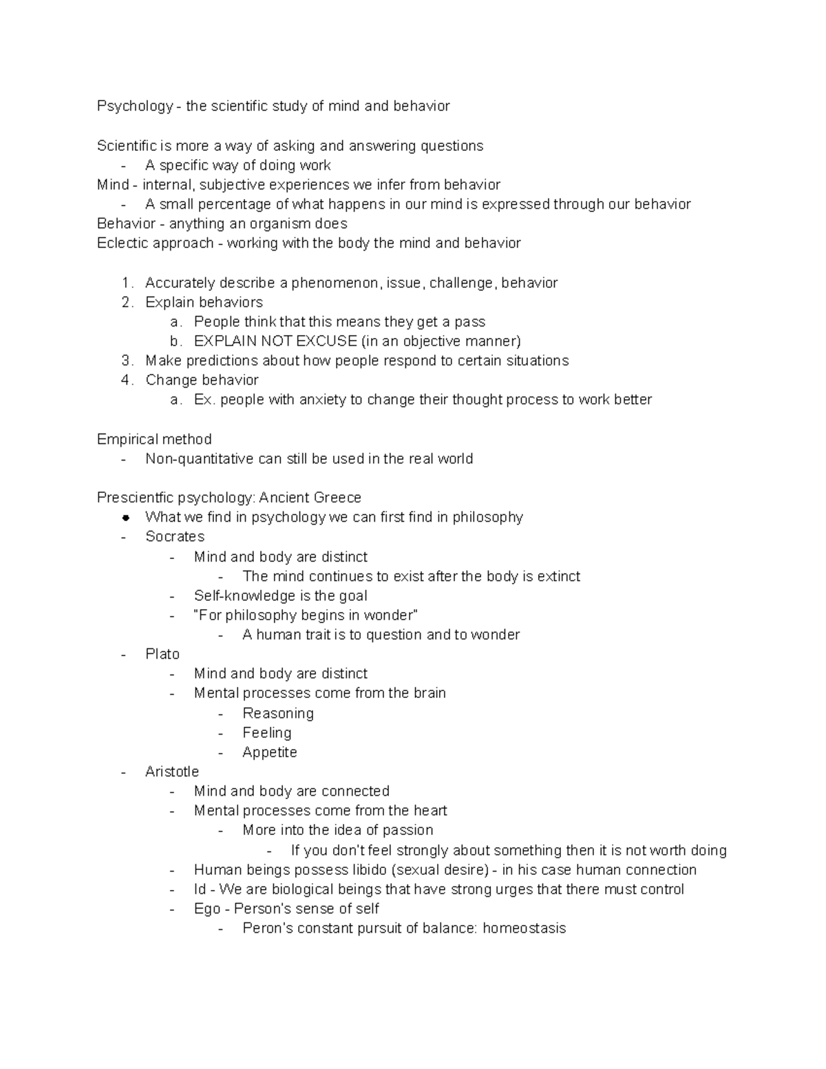 Psychology - chapter 1 notes - Psychology - the scientific study of ...
