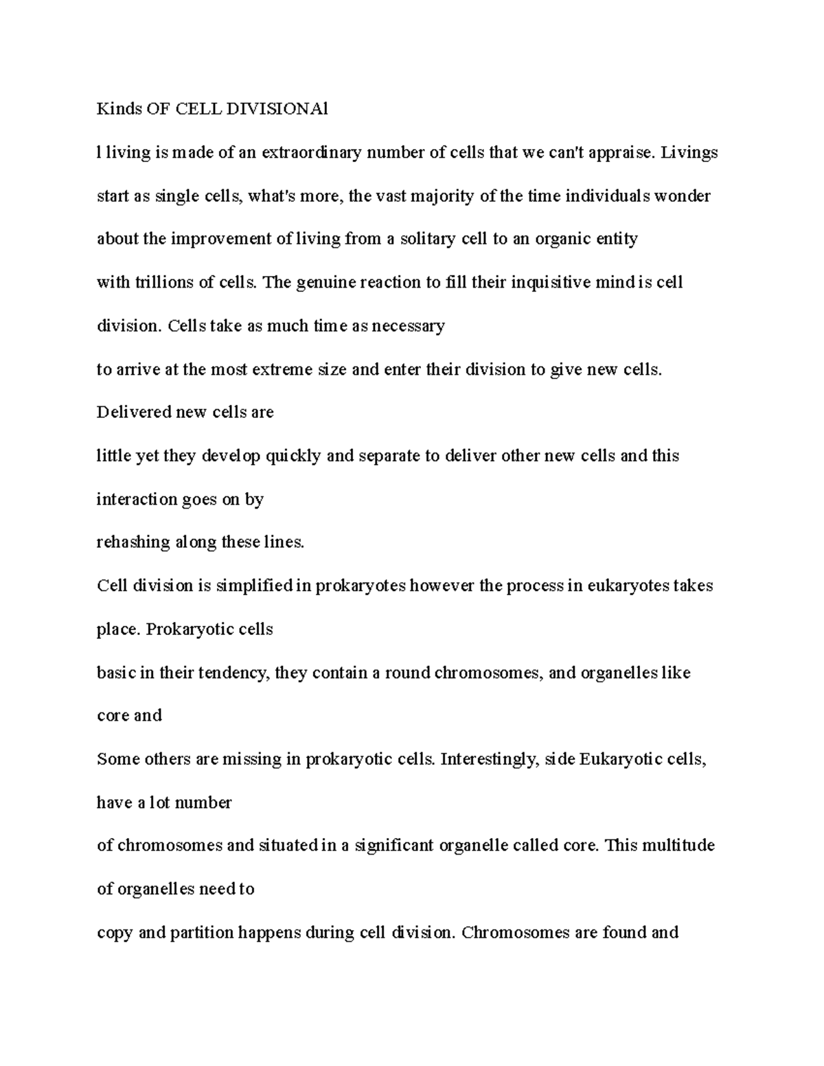 Kinds OF CELL Division - lecture notes - Kinds OF CELL DIVISIONAl l ...