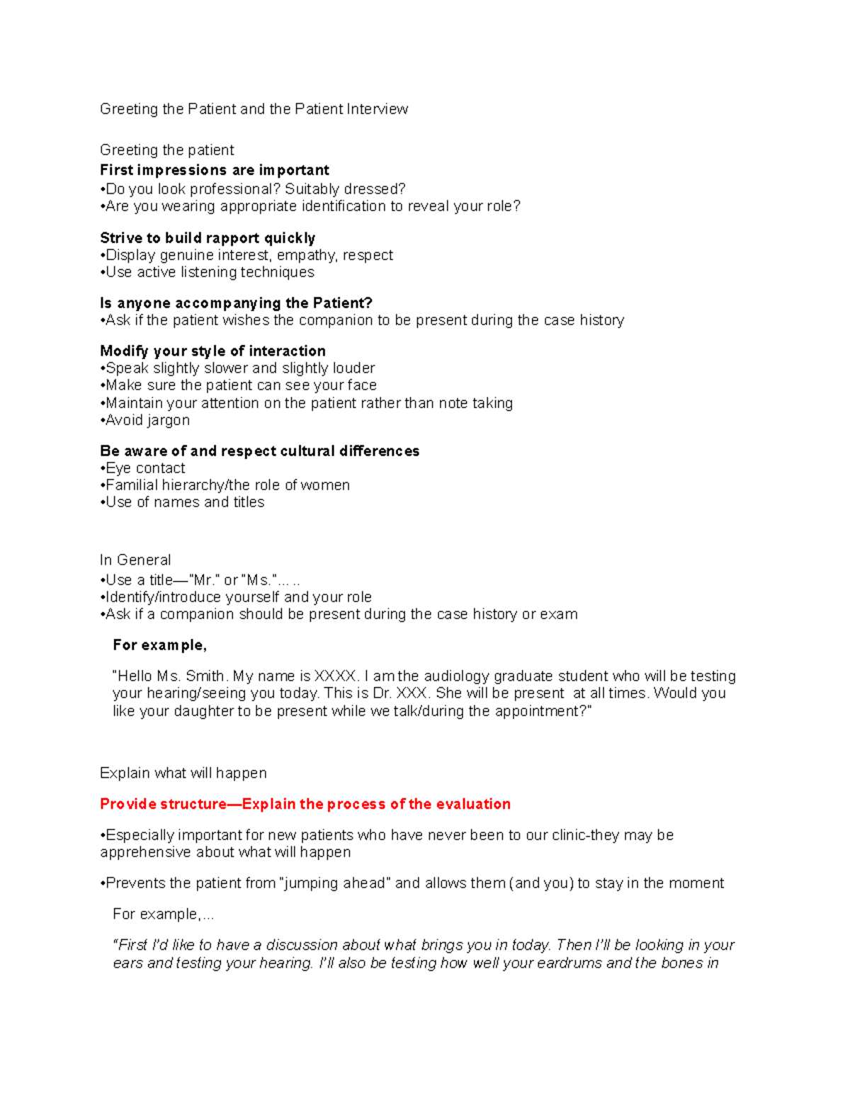 Greeting the Patient and the Patient Interview - ” or “Ms ...