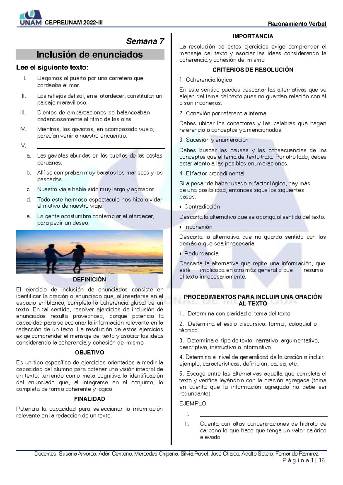 7 SEM Inclusión de enunciados Sep. y Pract - Docentes: Susana Arvorco ...