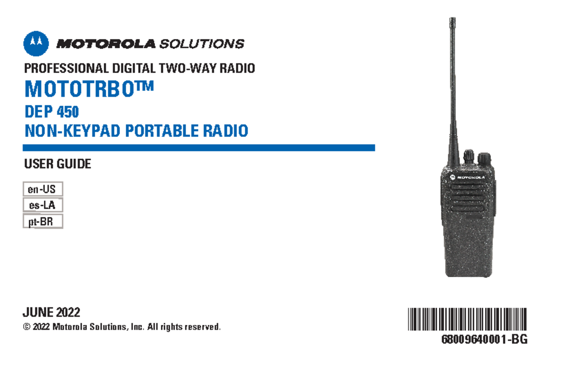 68009640001-BG Multingual Mototrbo DEP 450 NON- Keypad Portable Radio ...