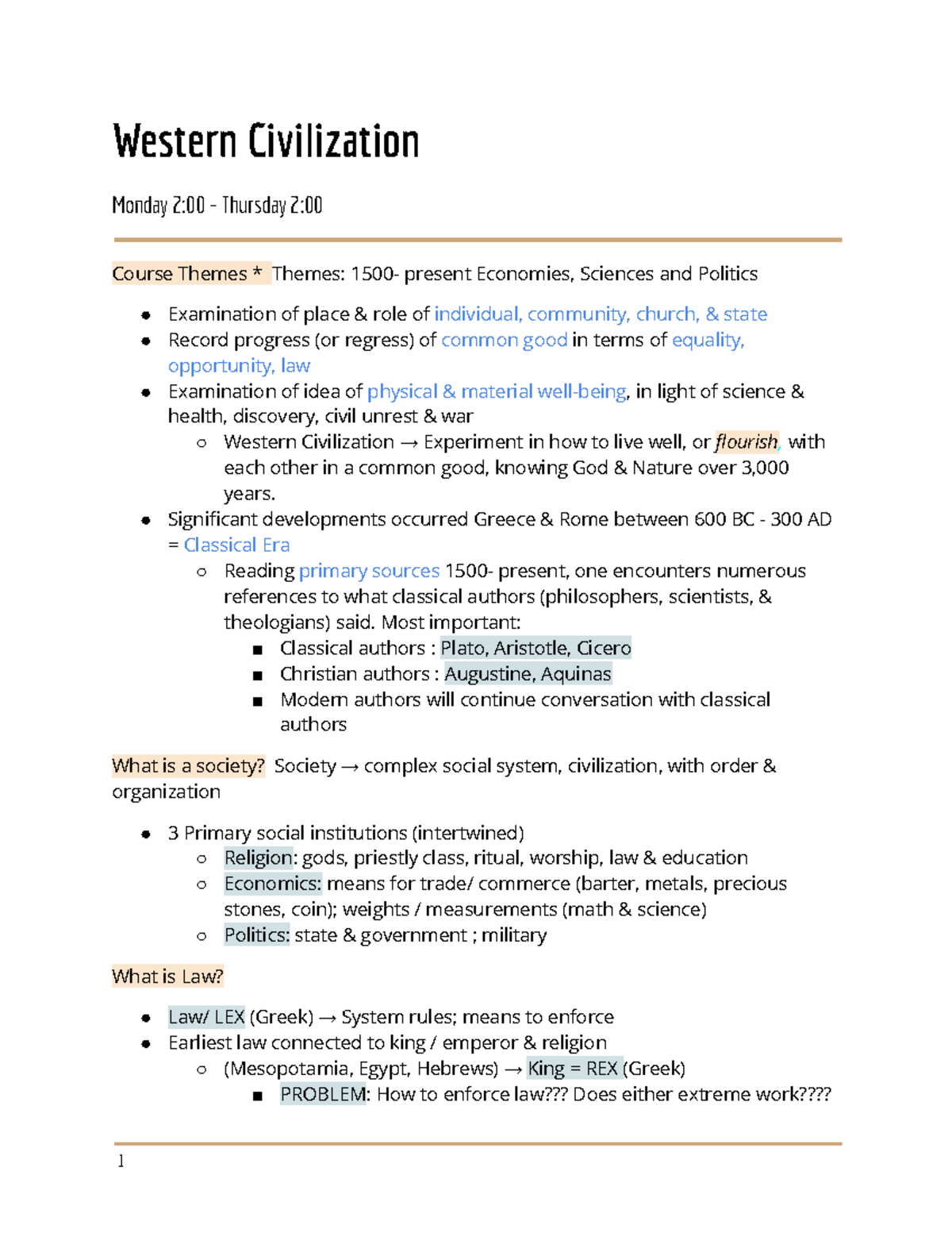 Western Civilization Notes - Western Civilization Monday 2:00 ...