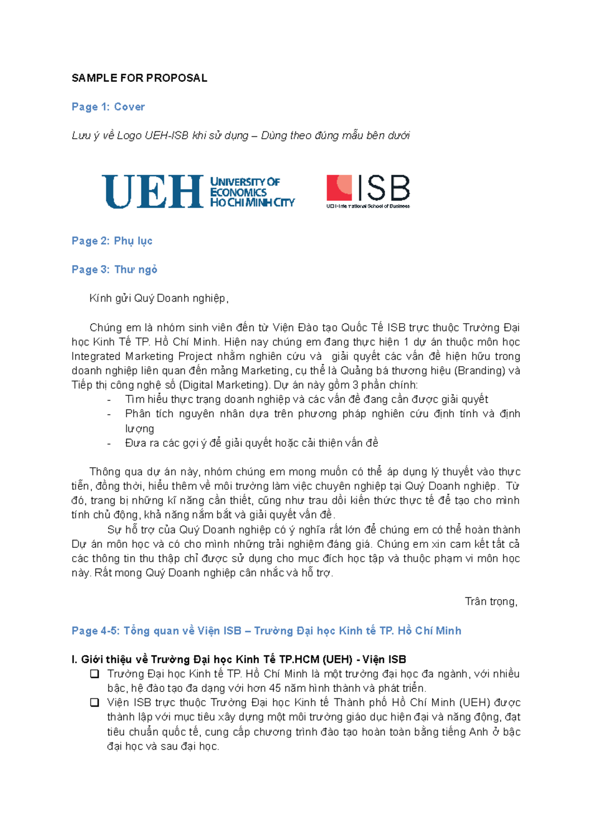 Proposal Sample - IMk - SAMPLE FOR PROPOSAL Page 1: Cover Lưu ý về Logo ...