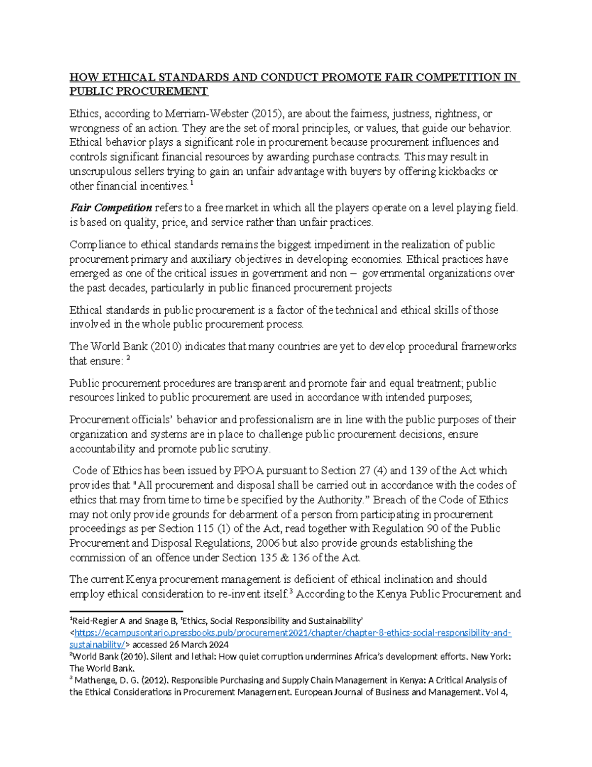 Ethics - HOW ETHICAL STANDARDS AND CONDUCT PROMOTE FAIR COMPETITION IN ...