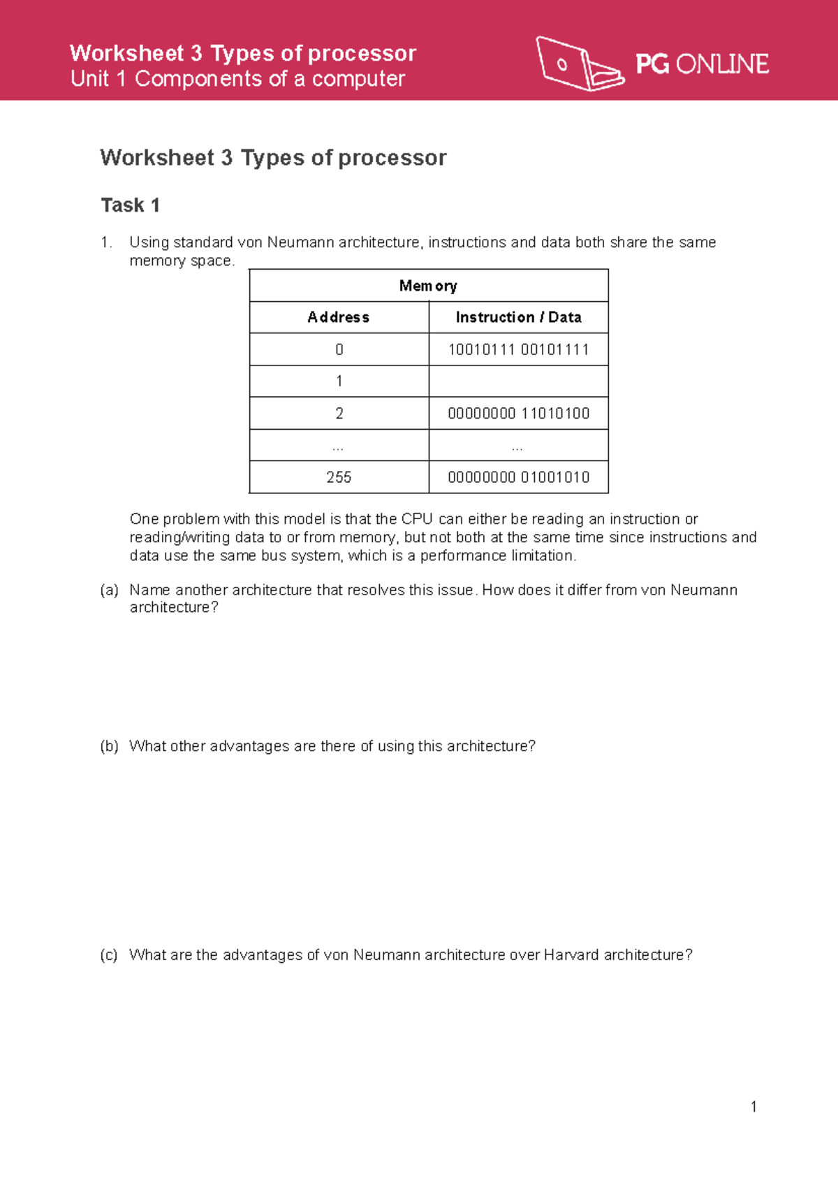 Computer components Worksheet 3 - Worksheet 3 Types of processor Unit 1 ...