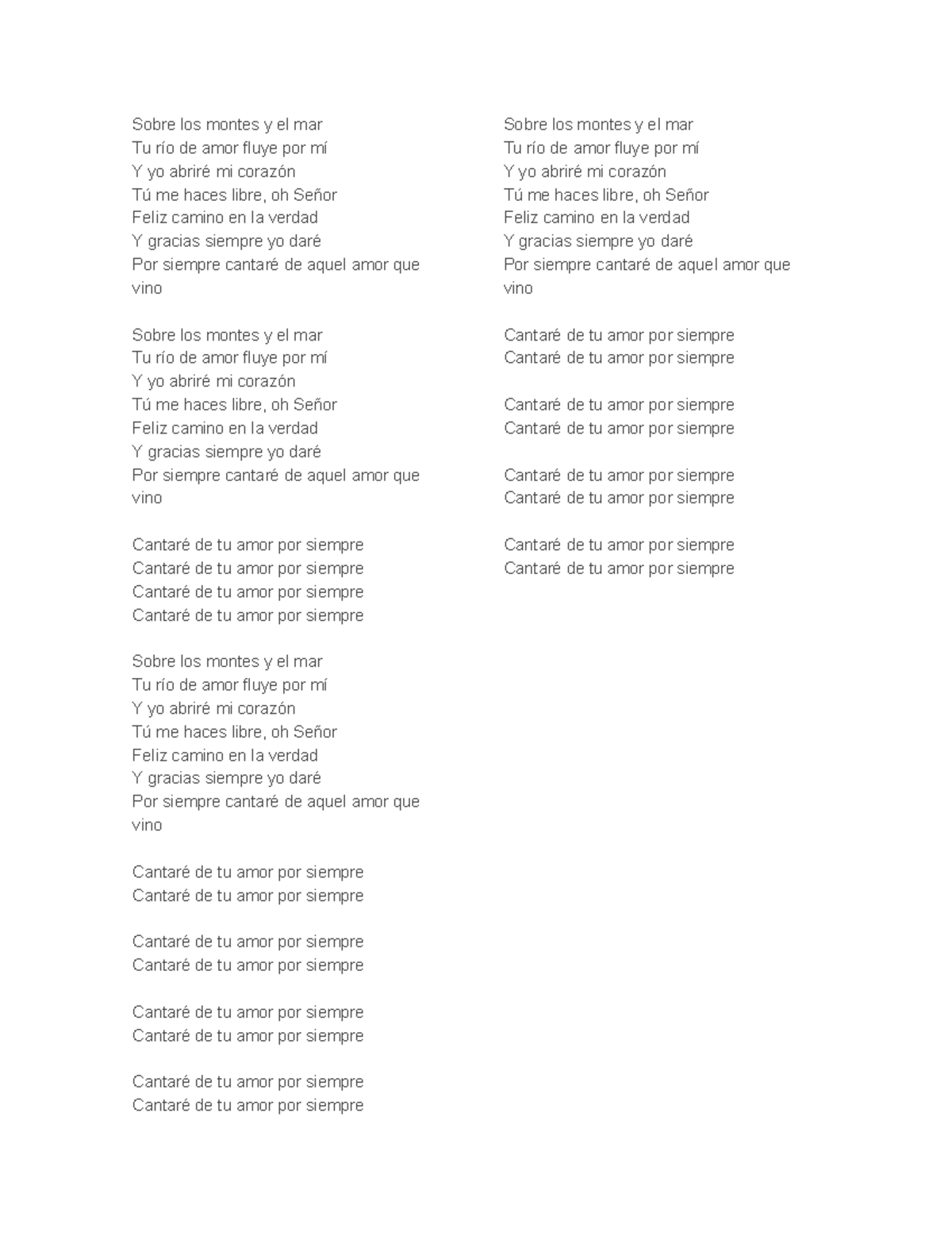 Cantos Niños - Para imprimir - Sobre los montes y el mar Tu río de amor ...