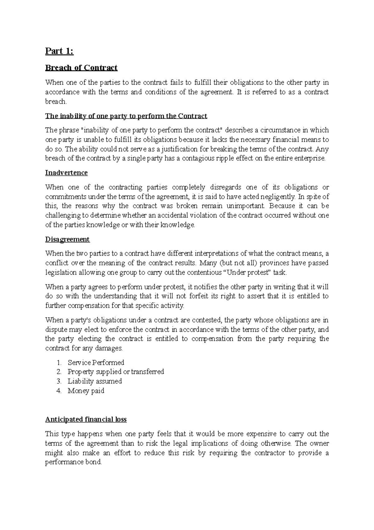 Breach of Contract Week3 - Part 1: Breach of Contract When one of the ...