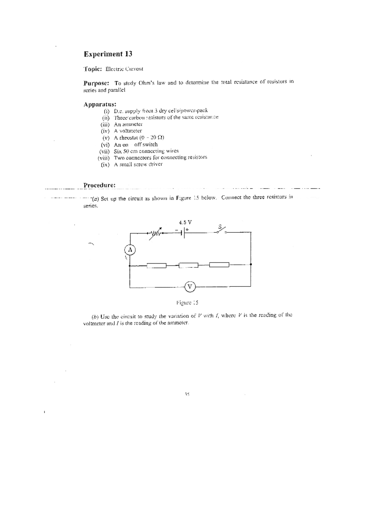 Lab manual PHY ELECTRIC CURRENT - Applied Science - Studocu