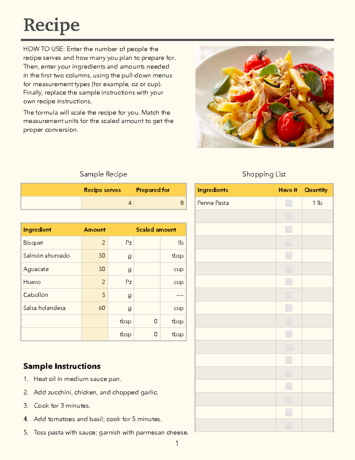 Recetas formato - Recipe Shopping List Ingredients Have it Quantity ...