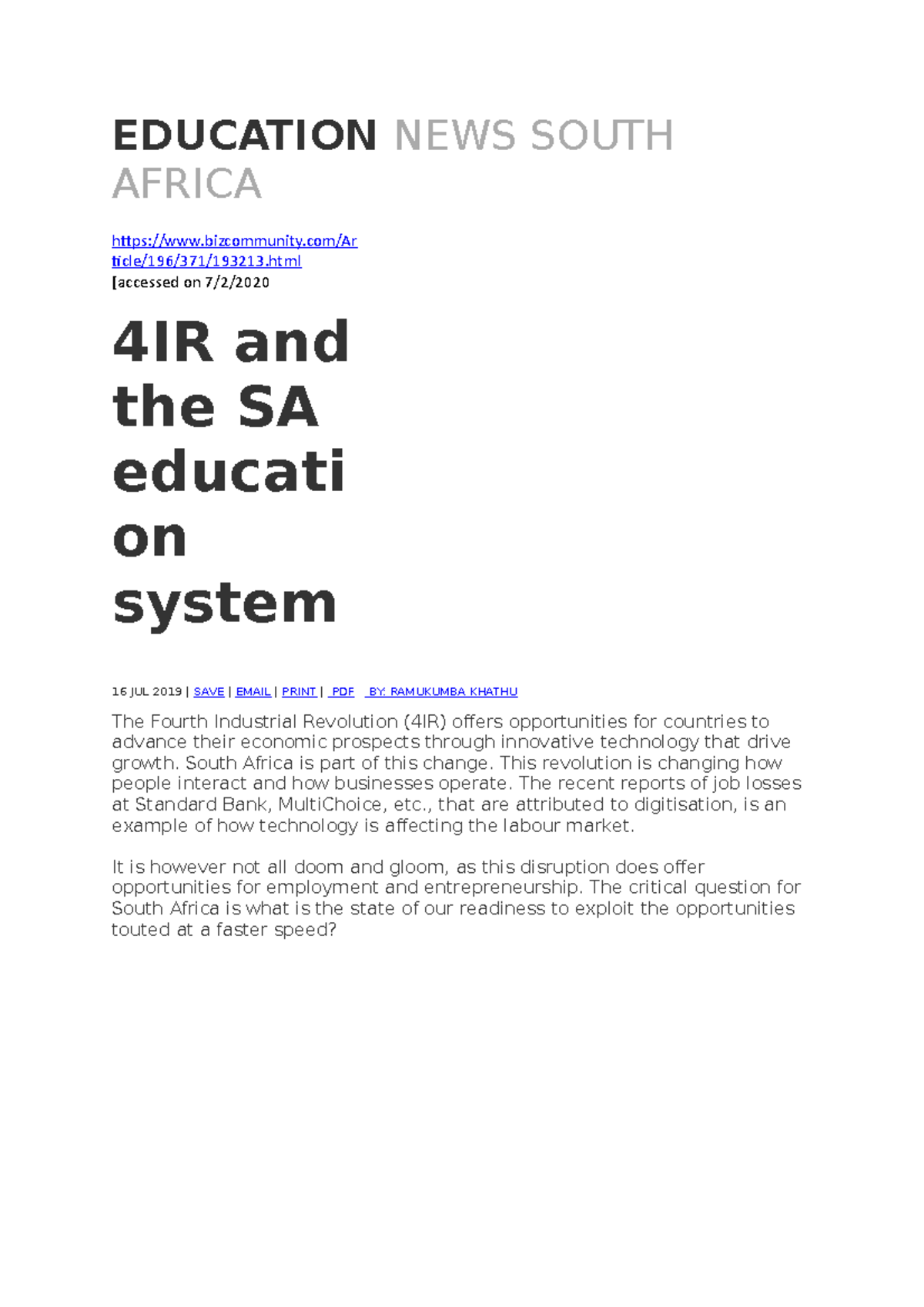 4IR and education in SA - EDUCATION NEWS SOUTH AFRICA bizcommunity ...