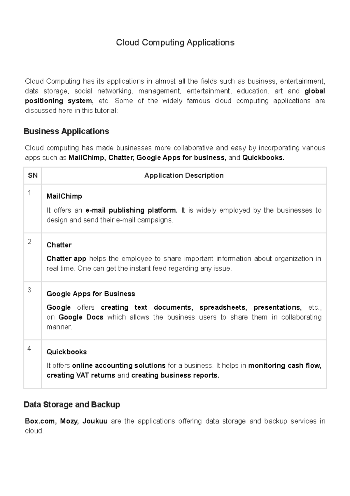 Cloud Computing Applications Somesome Ofof Thethe Widelywidely