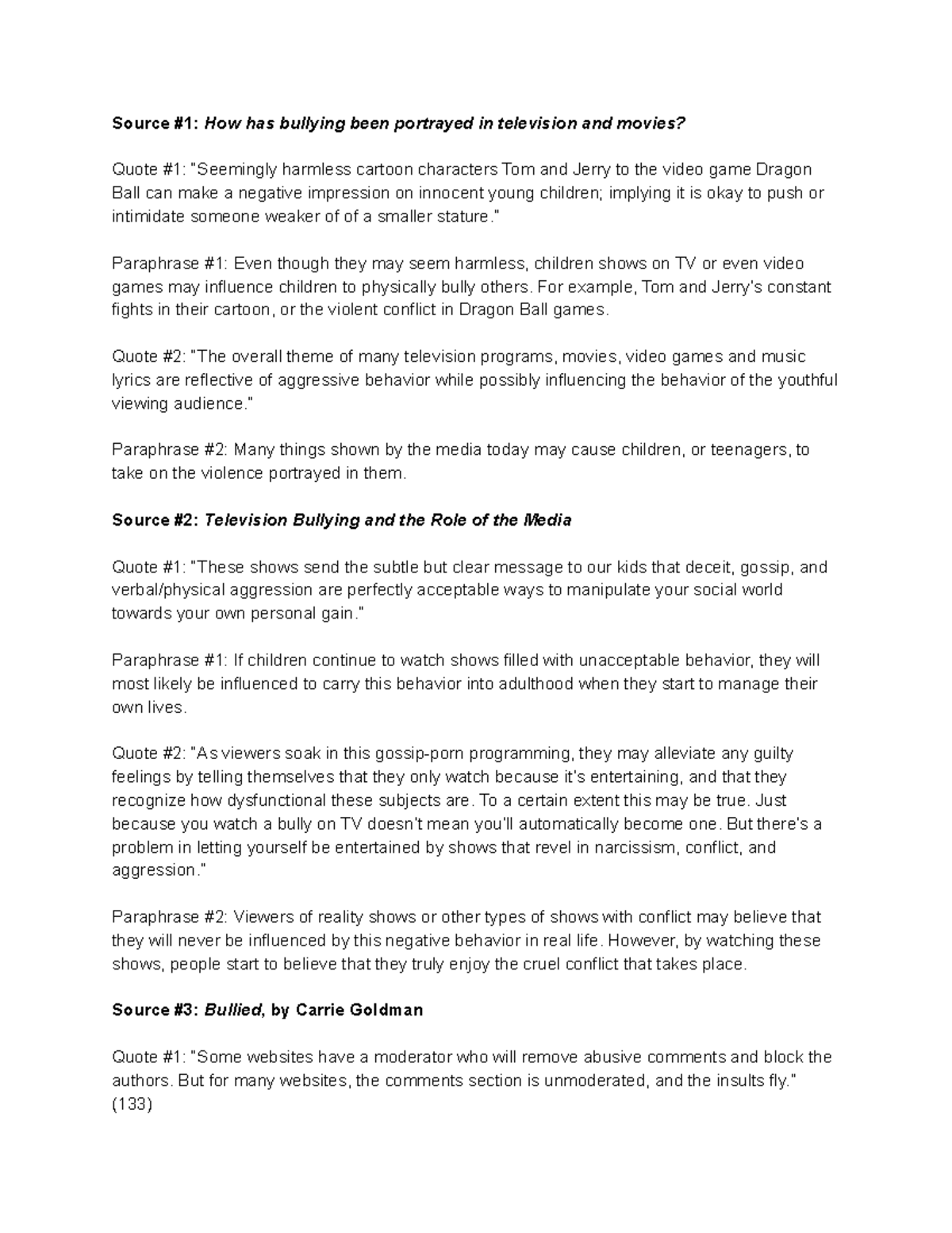 Paraphrasing Sources - Source #1: How has bullying been portrayed in ...