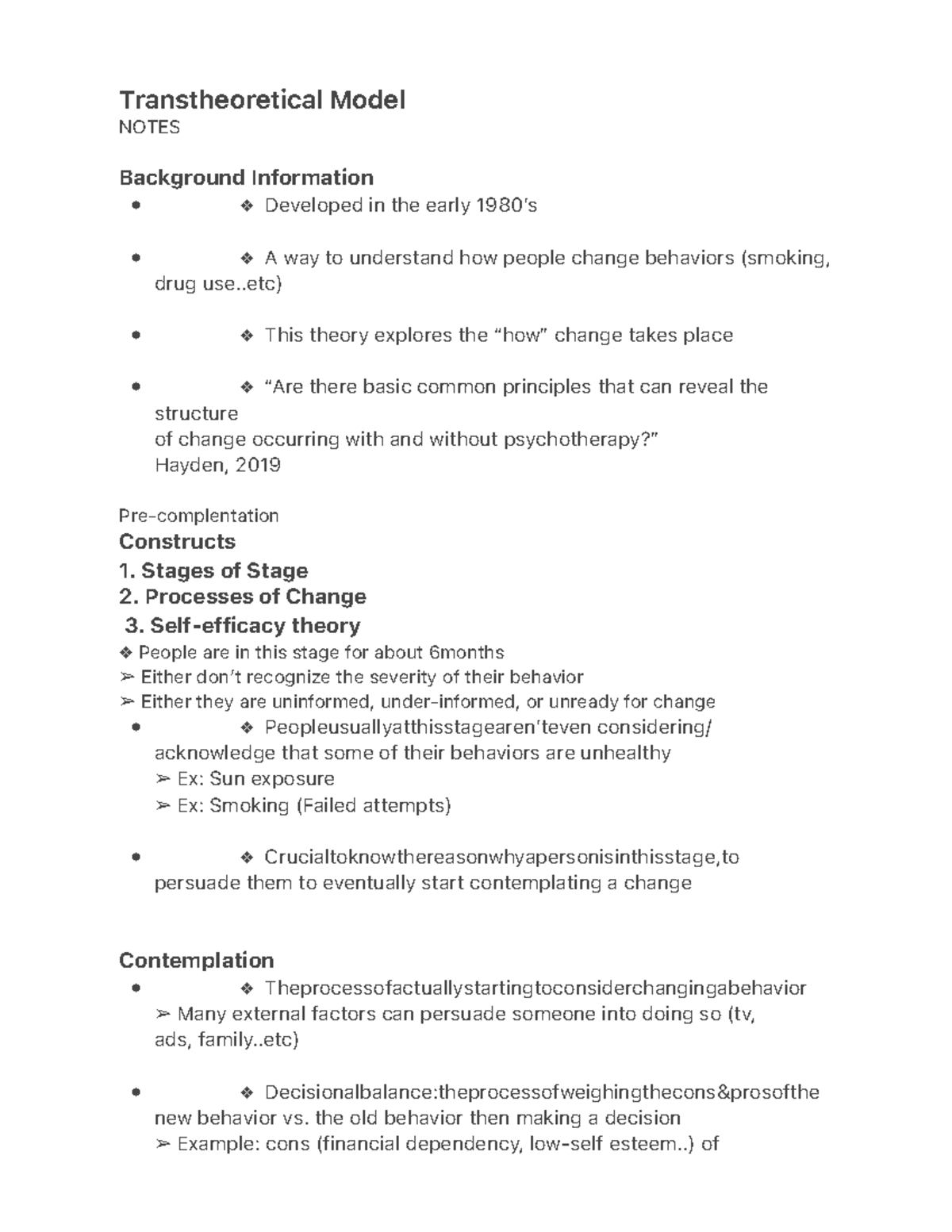 Transtheoretical Model - Transtheoretical Model NOTES Background ...