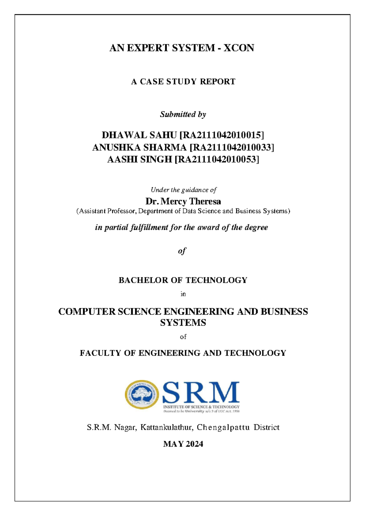 AI-XCON - AN EXPERT SYSTEM - XCON A CASE STUDY REPORT Submitted by ...