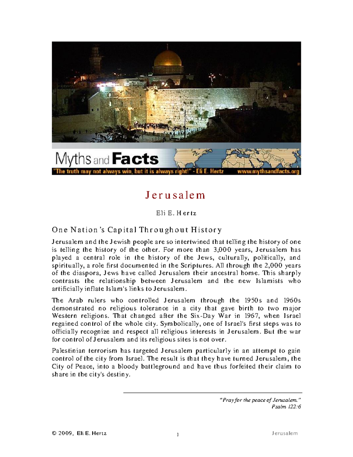 Jerusalem - mannual and easy history - Jerusalem Eli E. Hertz One ...