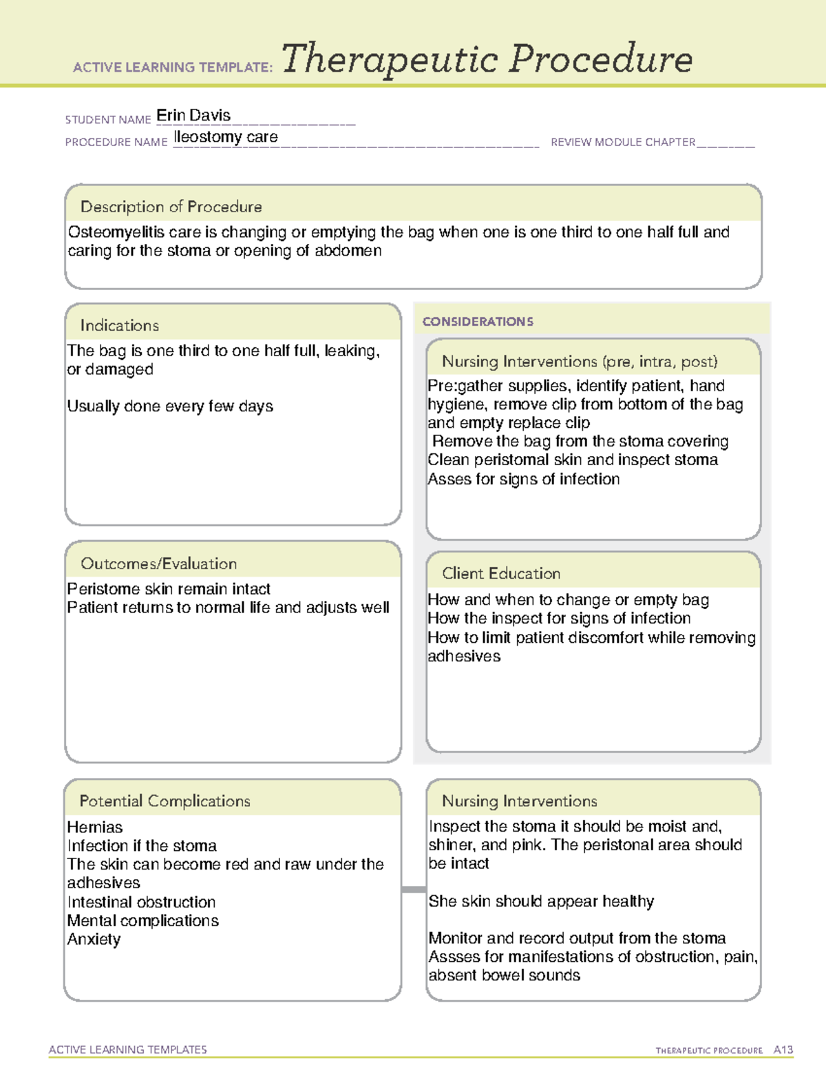 Illeostomy care - ACTIVE LEARNING TEMPLATES TherapeuTic procedure A ...