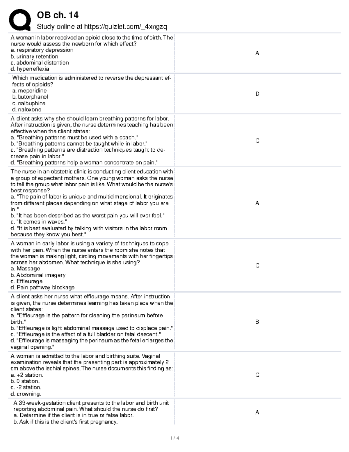 OB ch. 14 - Ch.14 prep u - Study online at quizlet/_4xngzq A woman in labor received an opioid ...