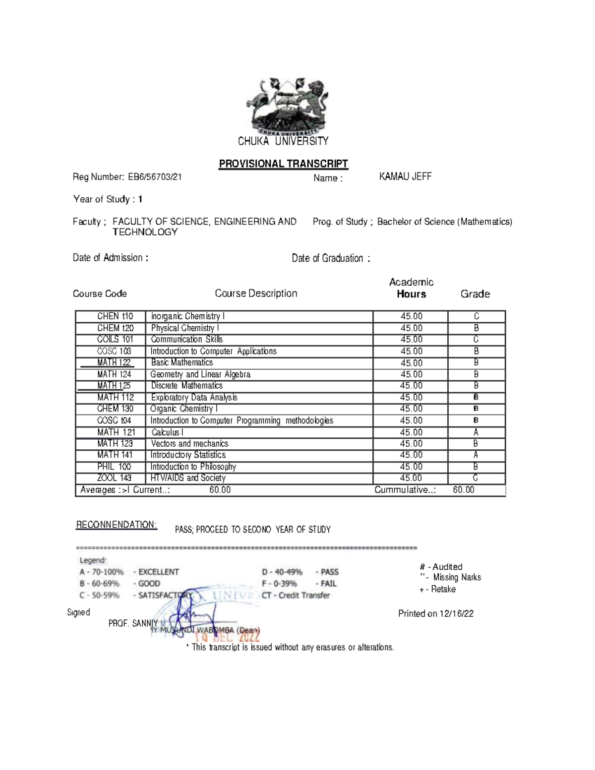 Jjjjj - Reg Number: EB6/56703/ Year of Study : 1 CHUKA UNIVERSITY ...