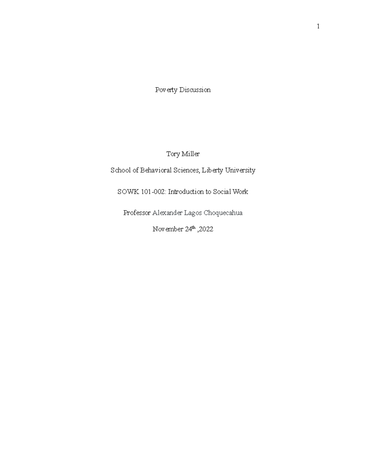Poverty discussion - professor Alexander Choquecahua - 1 Poverty ...
