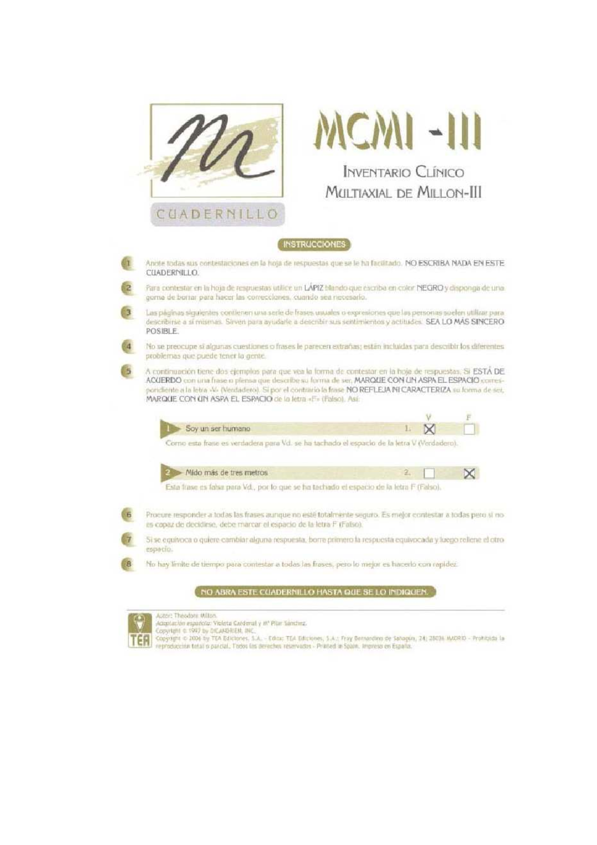 Qdoc - Cuadernillo de Preguntas Test Millon III - Psicología General ...