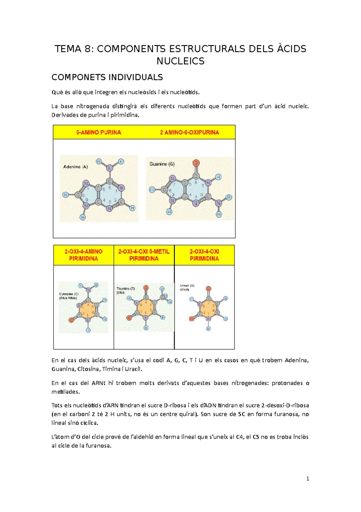 TEMA 8 - apunts del tema 8 d'estructura i funció de biomolècules - TEMA 8: COMPONENTS ...