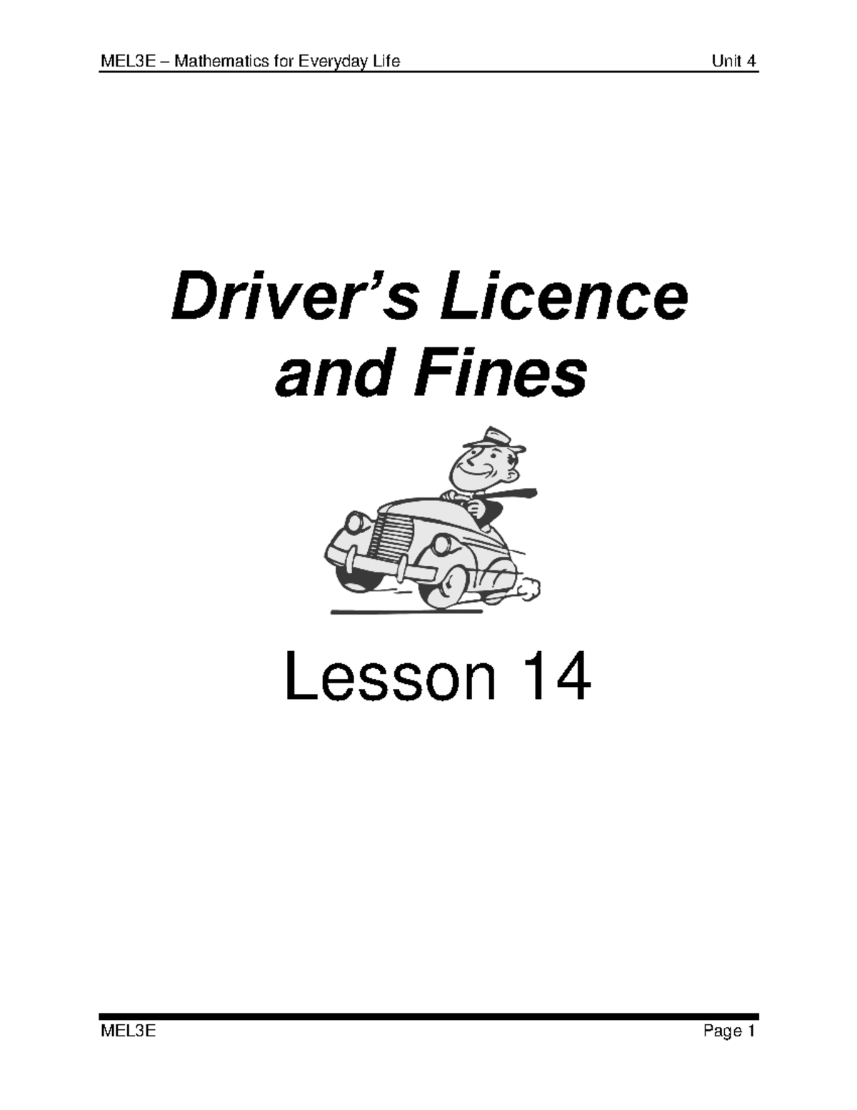 MEL3E-Unit 4 Lessons-Driving - Driver’s Licence and Fines Lesson 14 ...