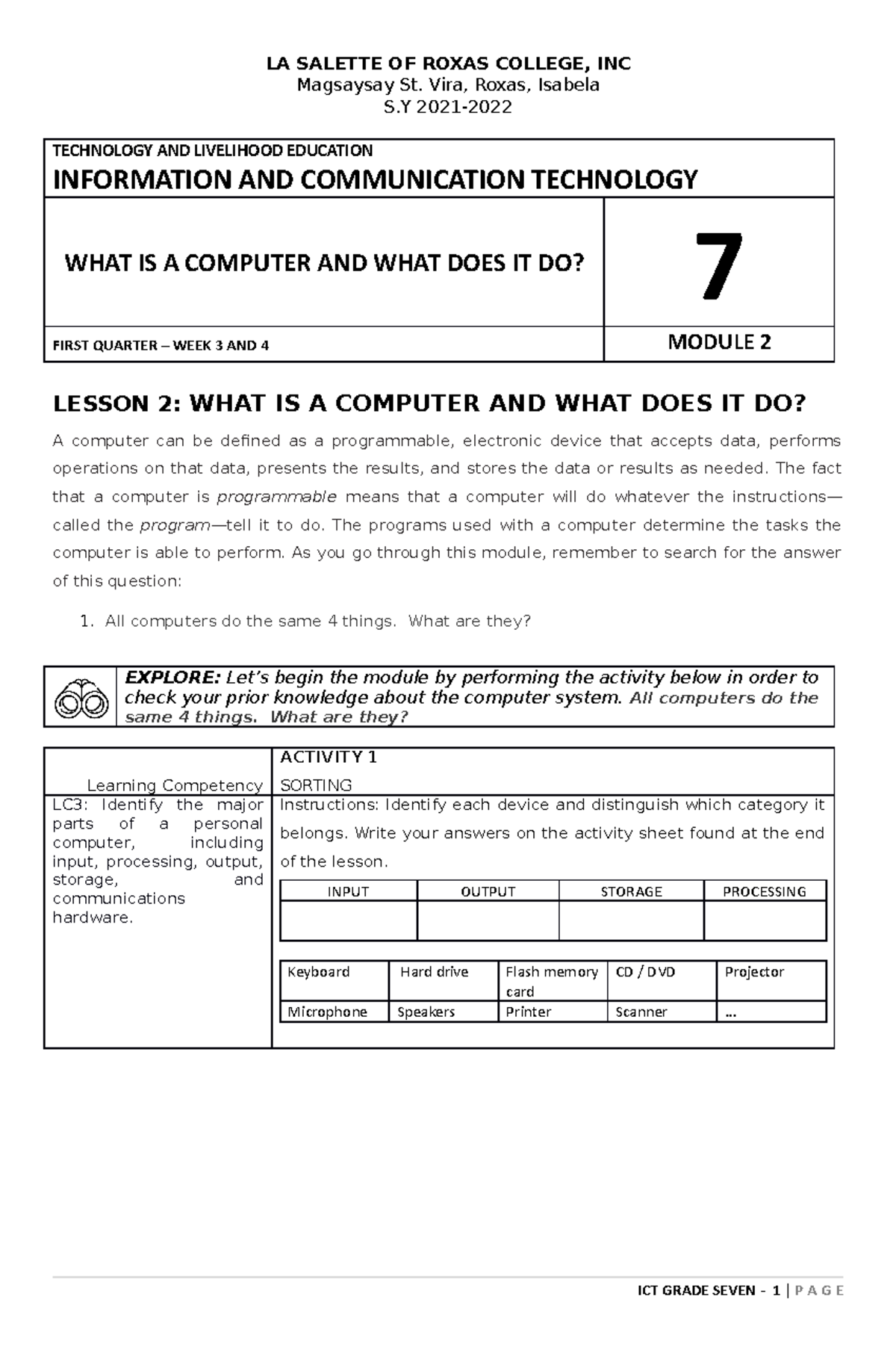Grade 7 ICT Q1 W34 - ict 07 - ####### Magsaysay St. Vira, Roxas ...