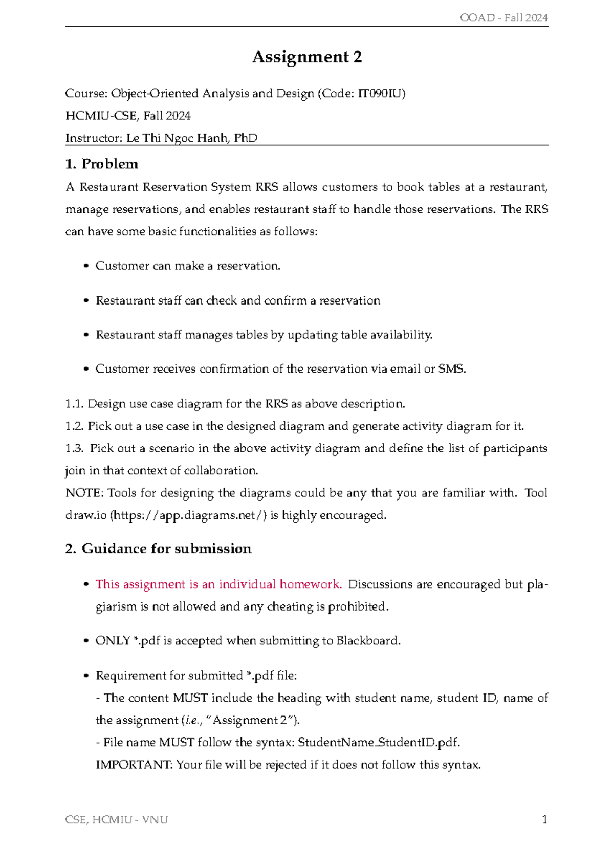 Assignment 2 - sdasdasda - OOAD - Fall 2024 Assignment 2 Course: Object-Oriented Analysis and ...