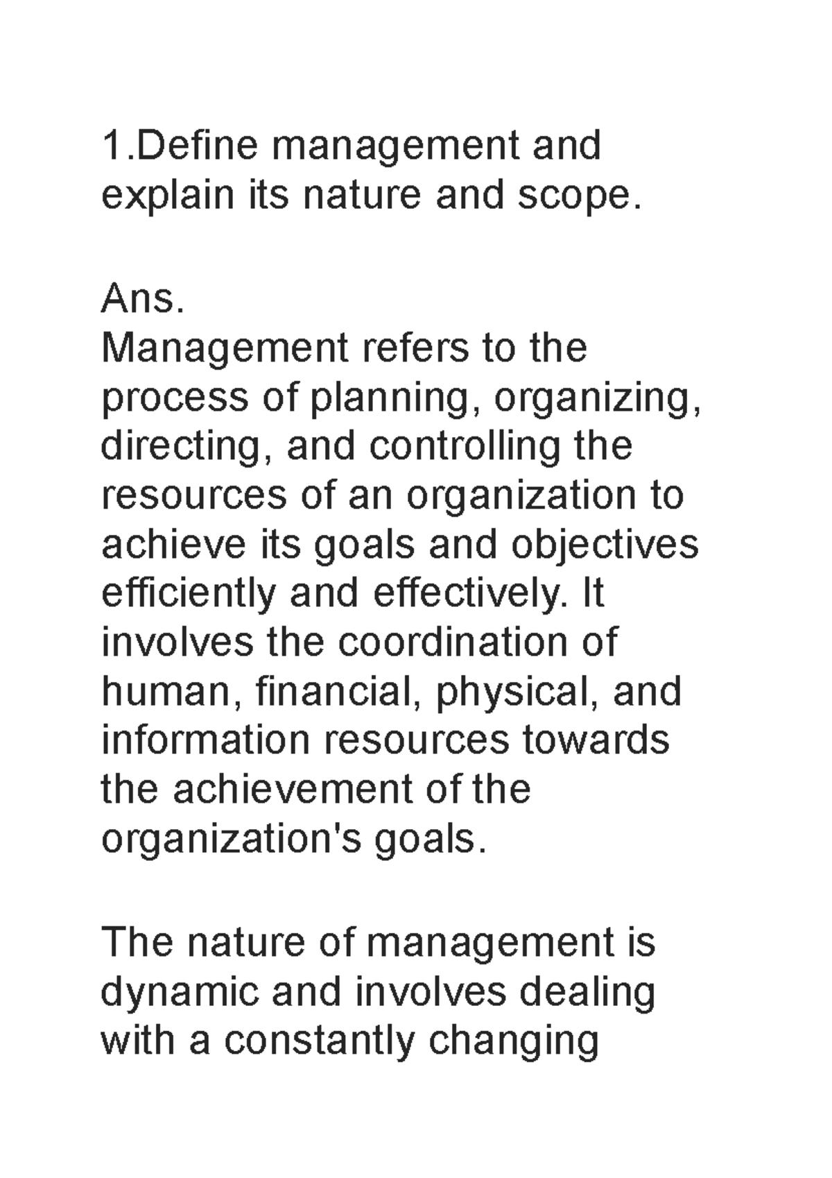 PPM - Model question bank - 1 management and explain its nature and ...