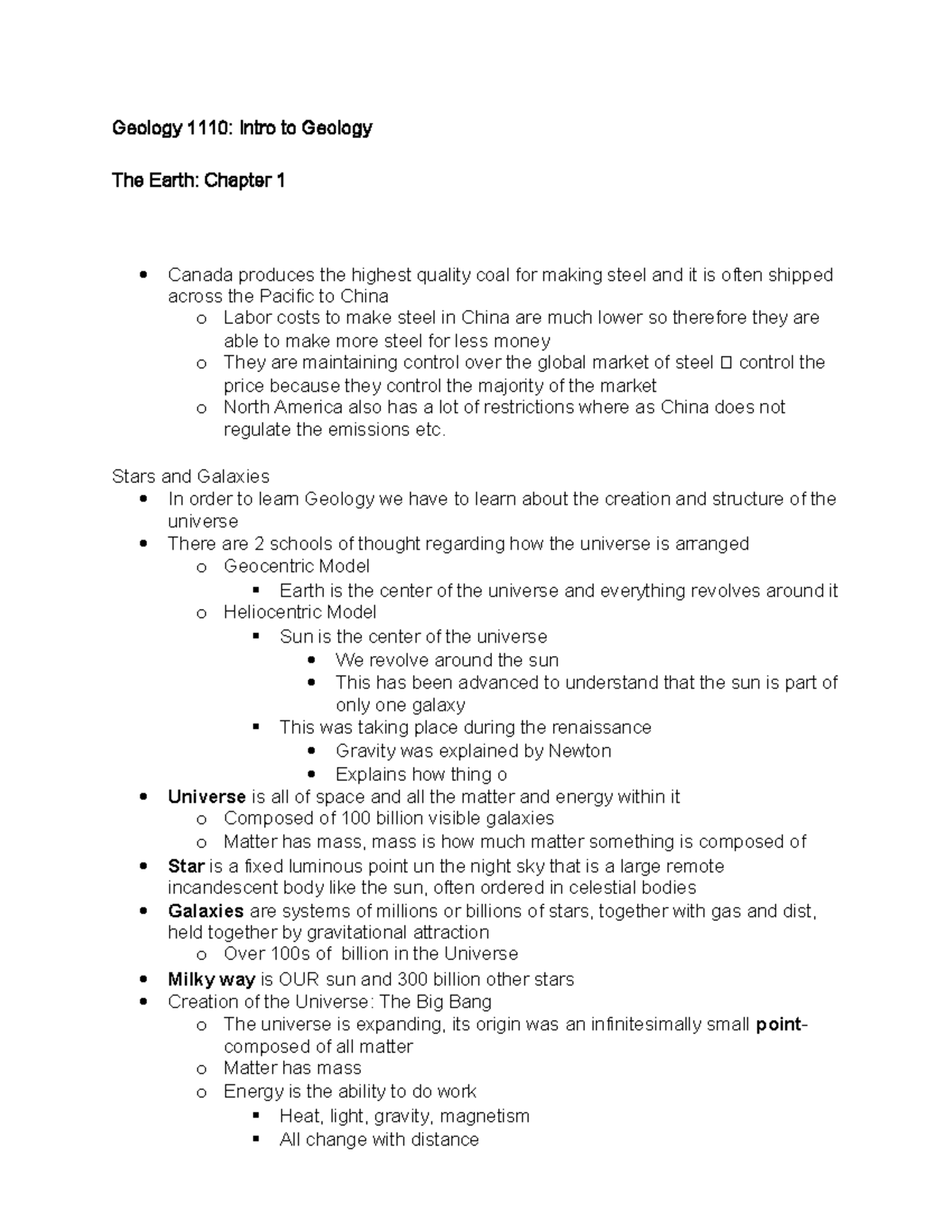Intro to Geology - Summary - Geology Intro to Geology The Earth ...