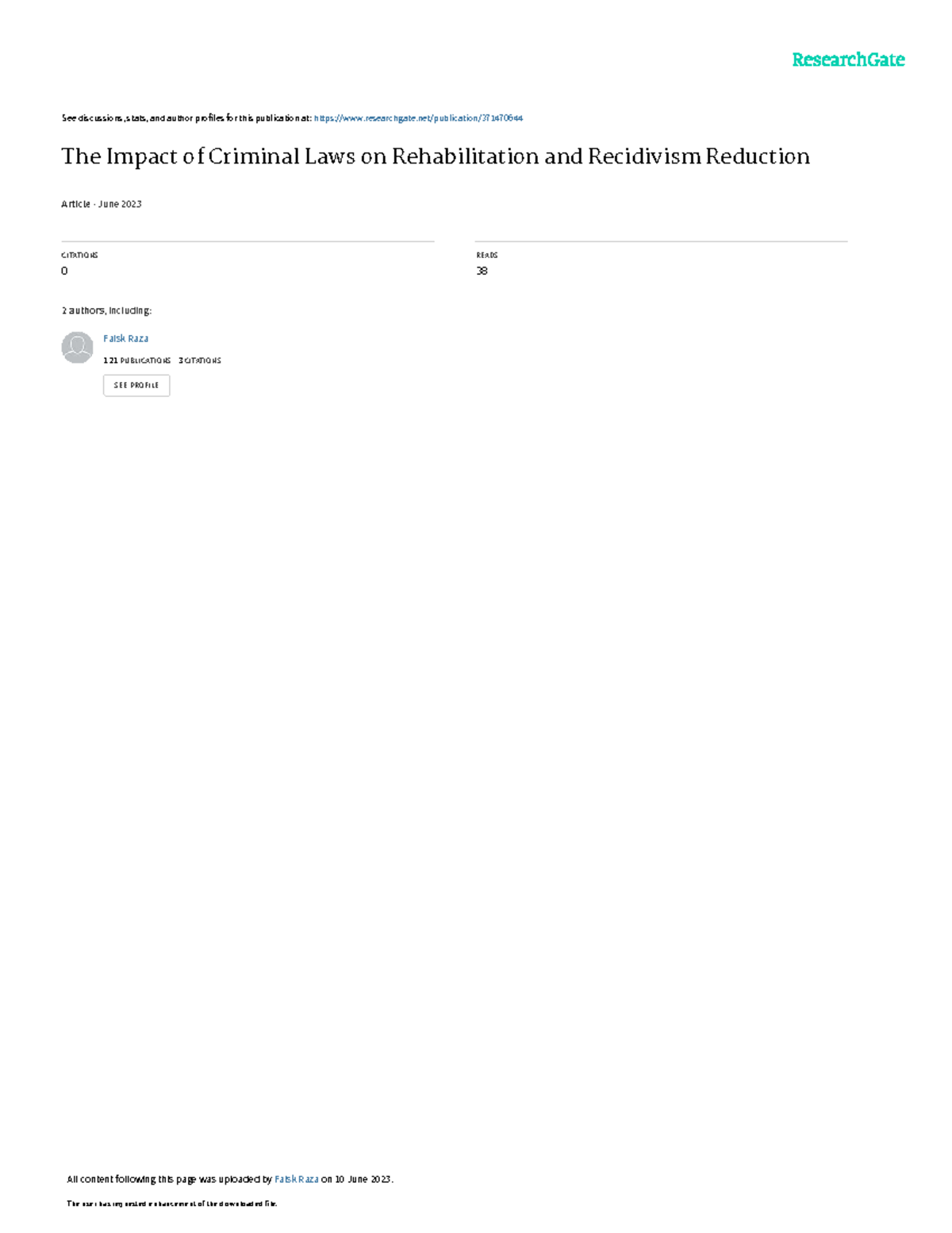 The Impact of Criminal Lawson Rehabilitation and Recidivism Reduction ...