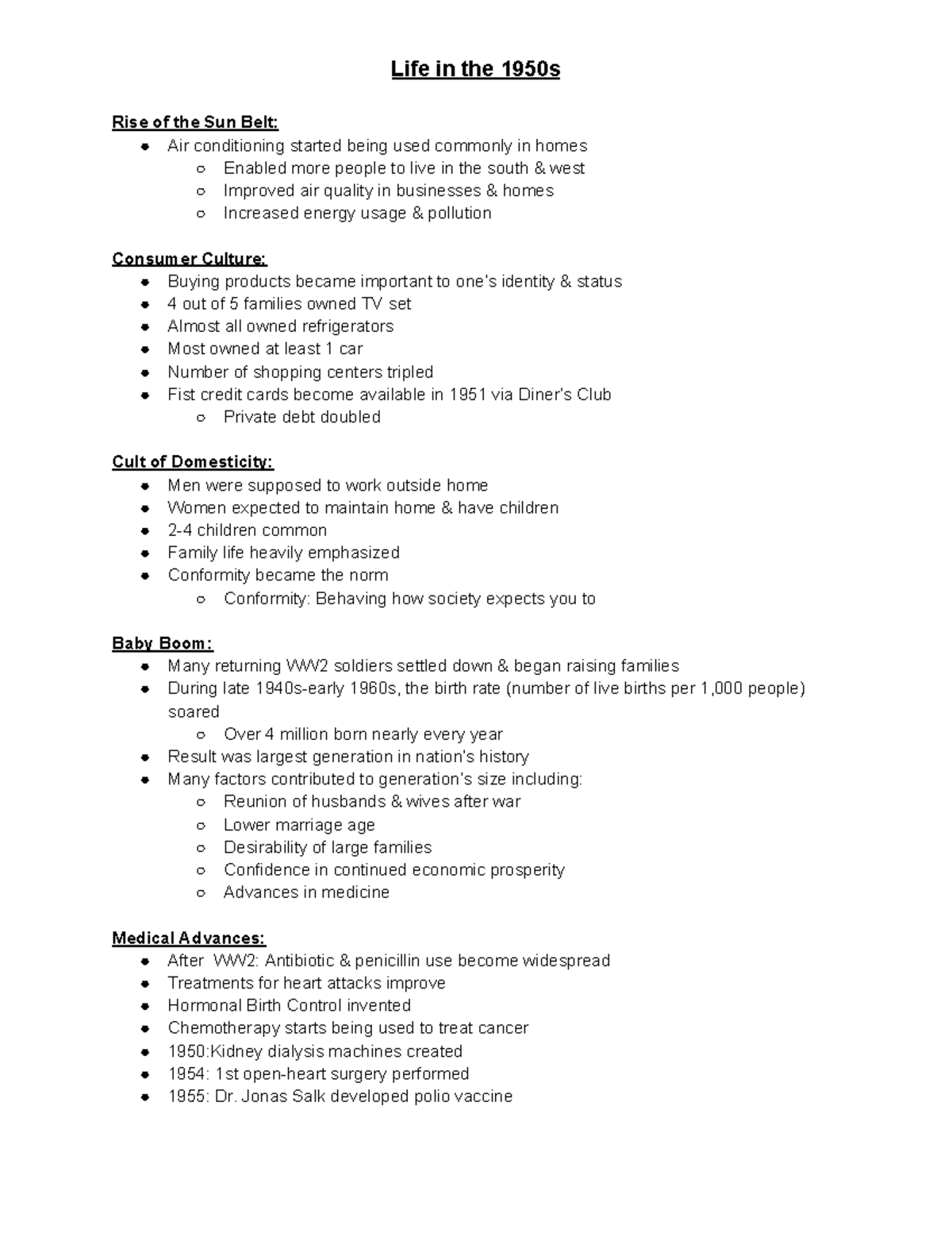 Life in the 1950s - Life in the 1950s Rise of the Sun Belt: Air ...