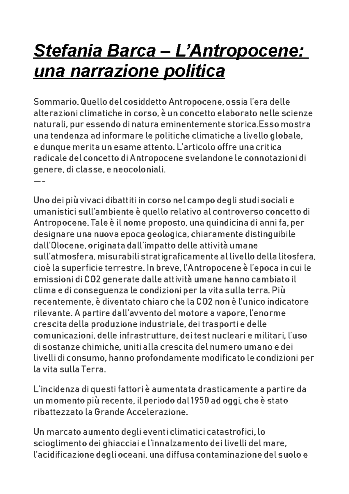 Stefania barca antrpocene - Stefania Barca – L’Antropocene: una ...
