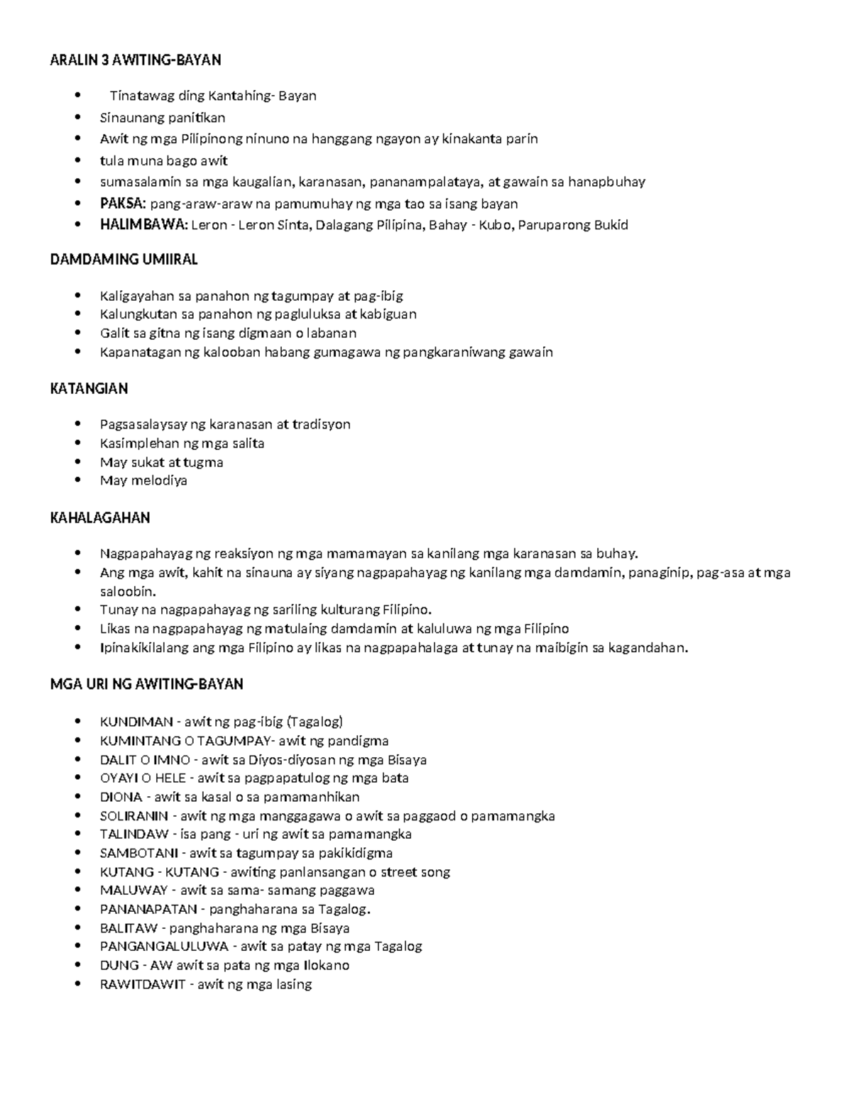 Aralin 3 Awiting-Bayan - ARALIN 3 AWITING-BAYAN Tinatawag ding ...